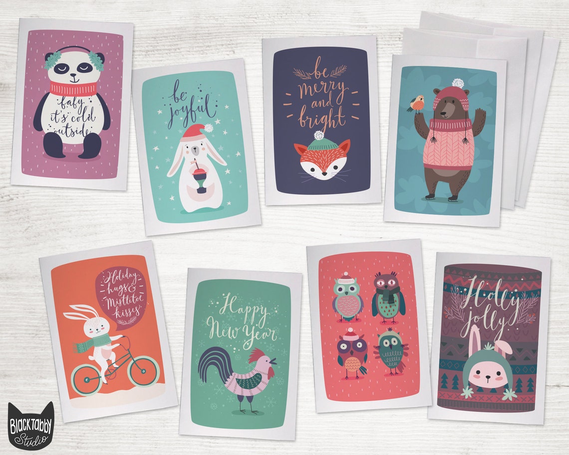 Cozy Winter Animals Pack 24 Cards With Envelopes | Etsy