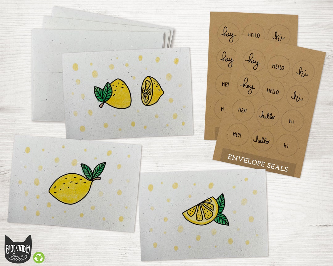 Cute Yellow Lemon Notecards Set - 24 Note Cards With Envelopes & Kraft ...