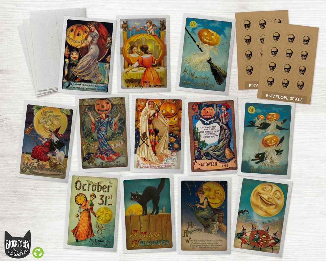 Vintage Halloween Greeting Cards Collection - 24 Spooky Note Cards ...