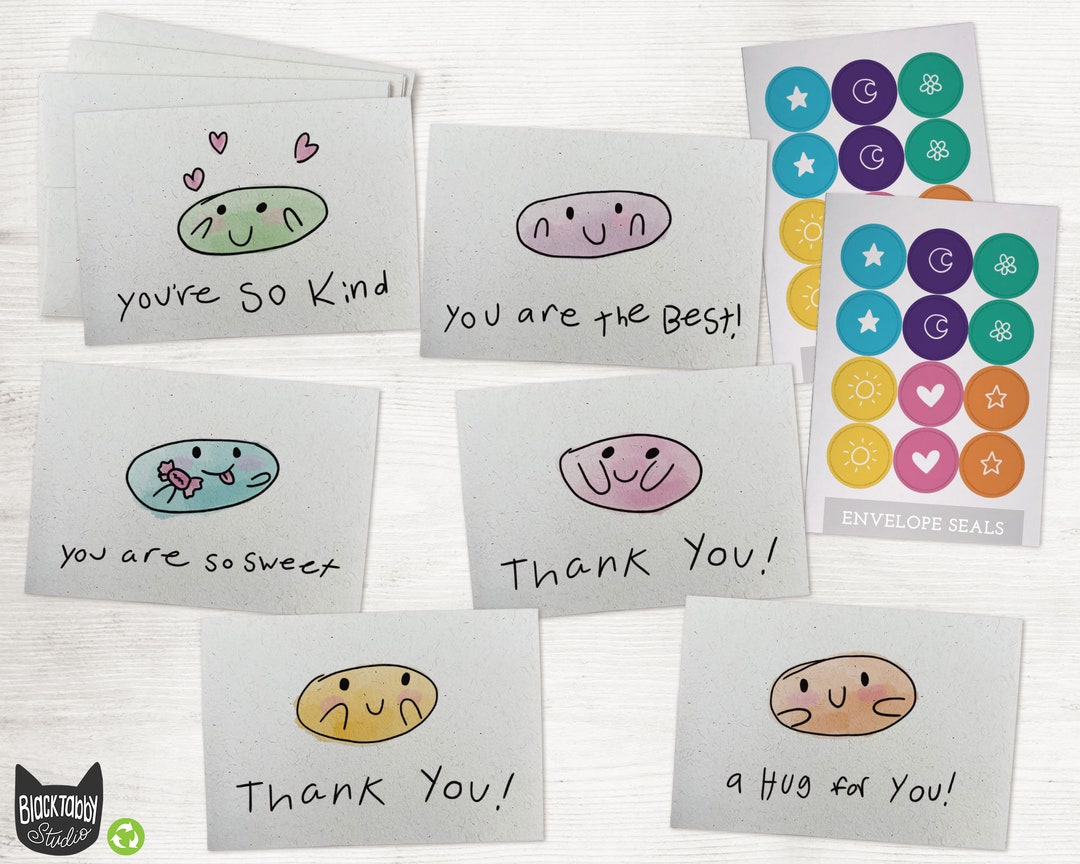 Bubble Buddies Cute Colorful Smiley Faces - 24 Cute Thank You Cards ...