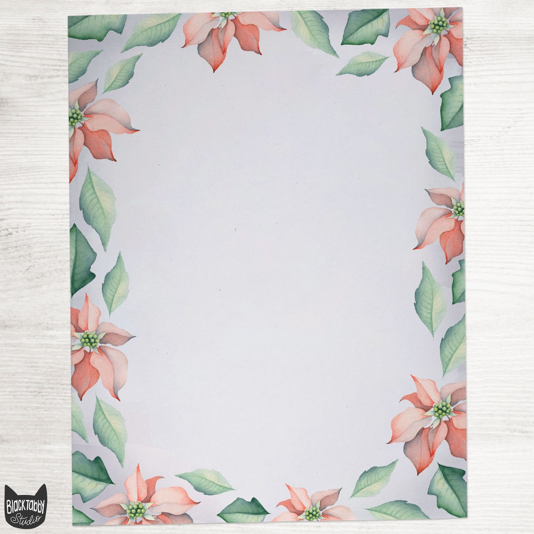 Poinsettia Flower Holiday Stationery Paper 60 Sheets Christmas Letter ...