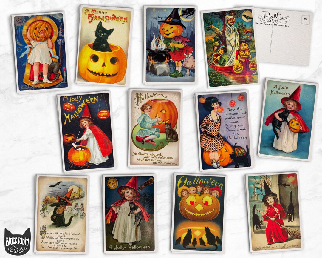 Vintage Style Creepy Kids Halloween Postcards - 24 Retro Style ...