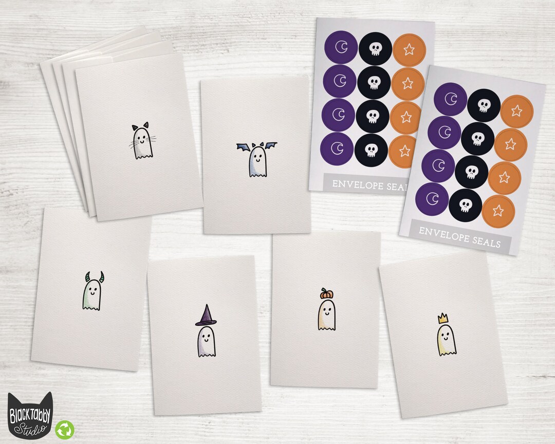 Scary Cute Ghost Cards Set 24 Halloween Greeting Cards With - Etsy