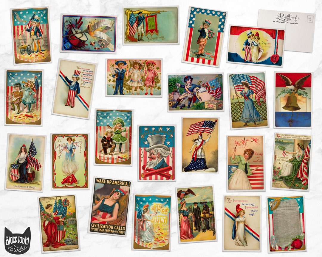 Retro Vintage Style Patriotic Postcards - 24 Retro Style Patriotic ...