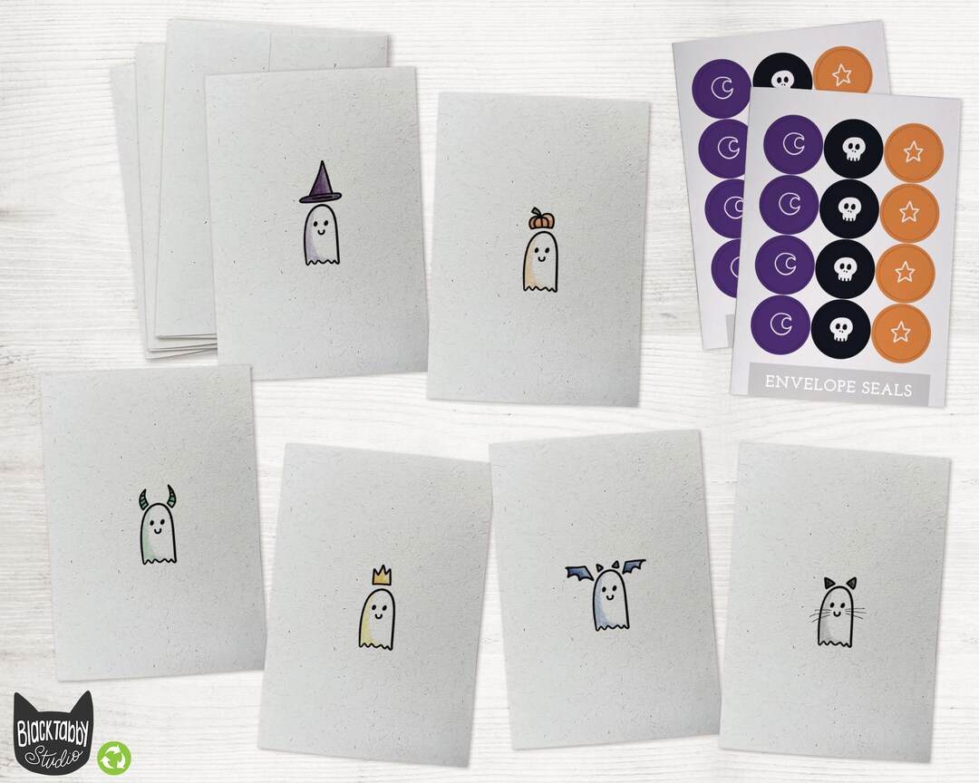 Scary Cute Ghost Cards Set - 24 Halloween Greeting Cards With Envelopes ...