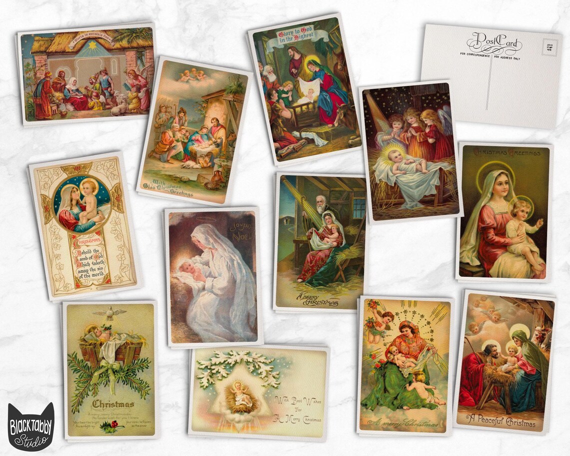 Nativity Vintage Style Christmas Postcards - 24 Retro Style Religious ...