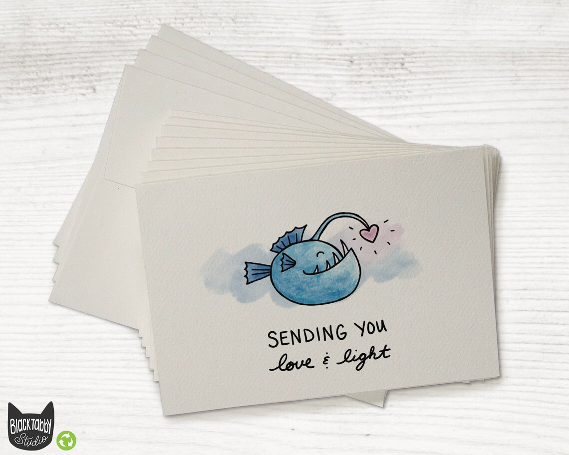 Cute Anglerfish Set of 24 Greeting Cards With Envelopes | Etsy