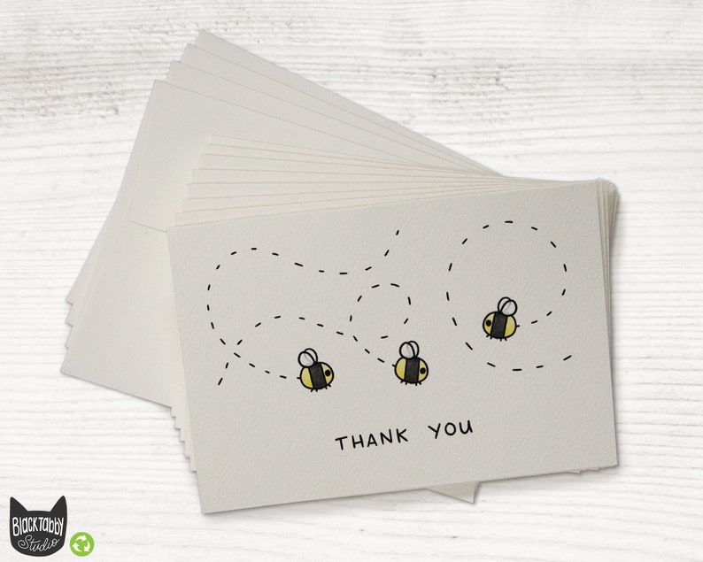 Fuzzy Buzzy Bee Thank You Cards 24 Bee Thank You Cards With | Etsy