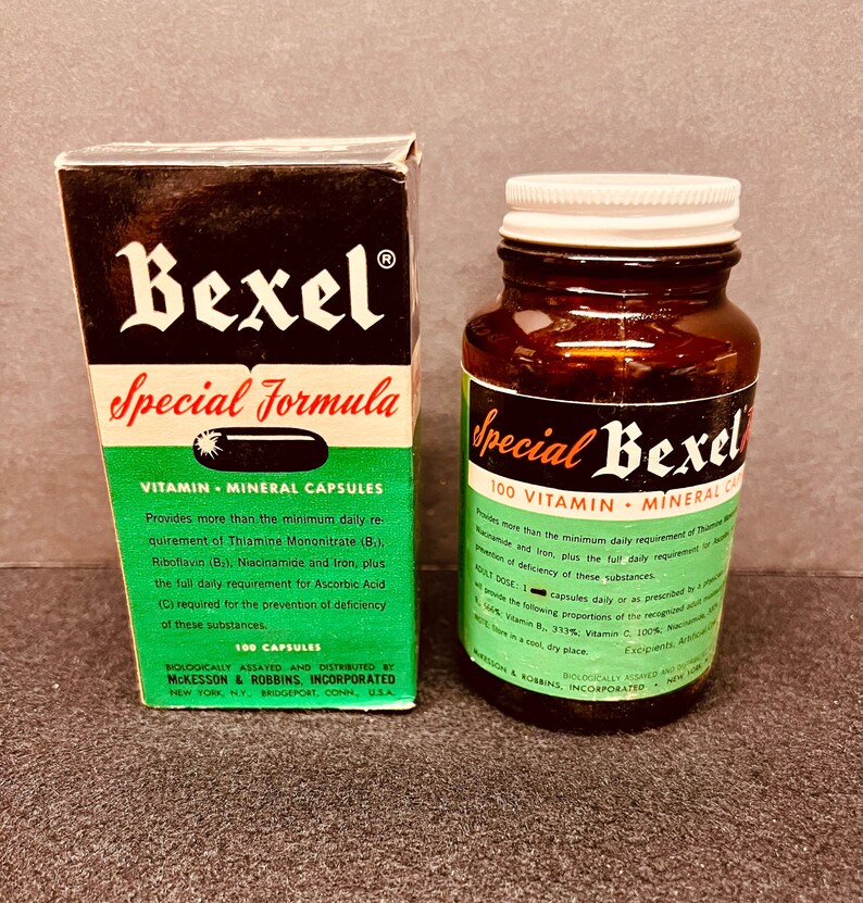 Vintage Bexel Vitamin Mineral Capsules in Amber Bottle With Original ...