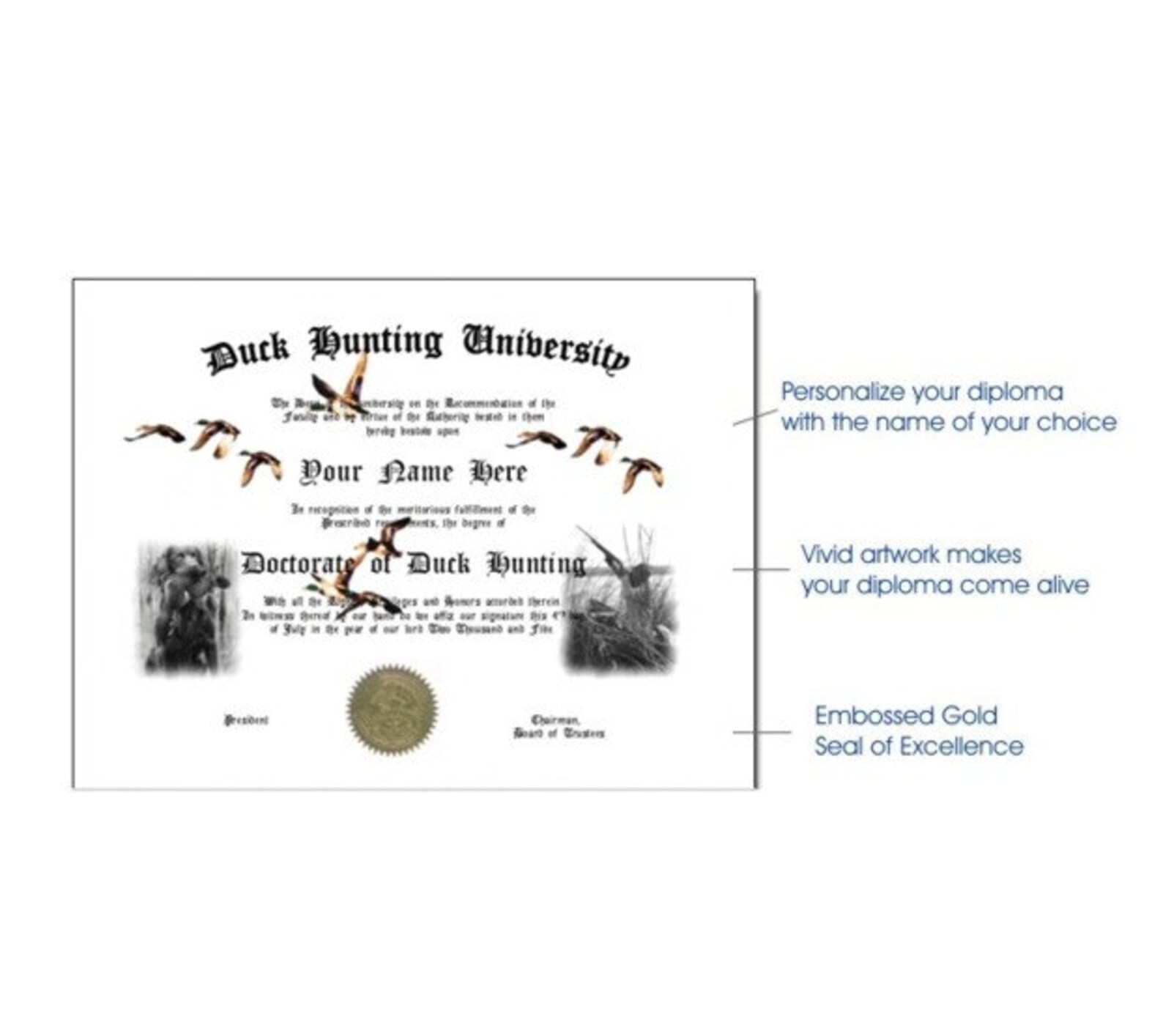 Personalized DUCK HUNTING Diploma Any Name You Want Bow - Etsy
