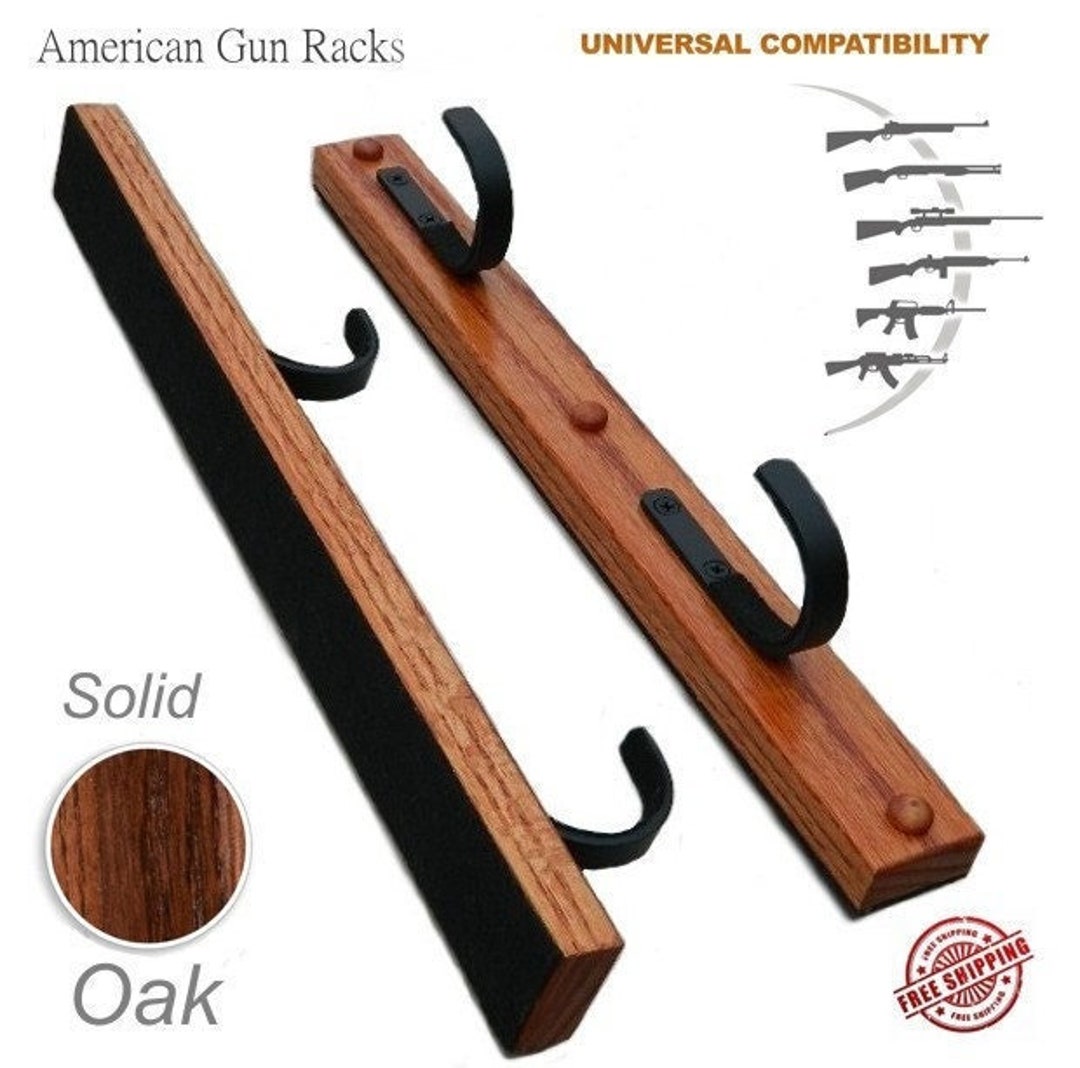 GUN RACK - Oak and Metal 2 Place Gun Rack, Rifle, Shotgun, Wall Mount ...