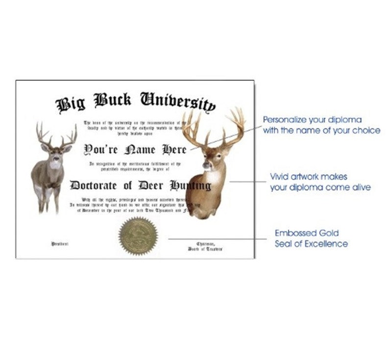 Personalized DEER HUNTING Diploma Any Name You Want Deer - Etsy