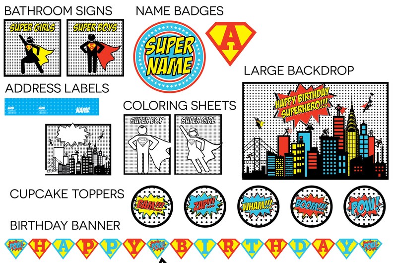 Superhero Birthday Package - Etsy