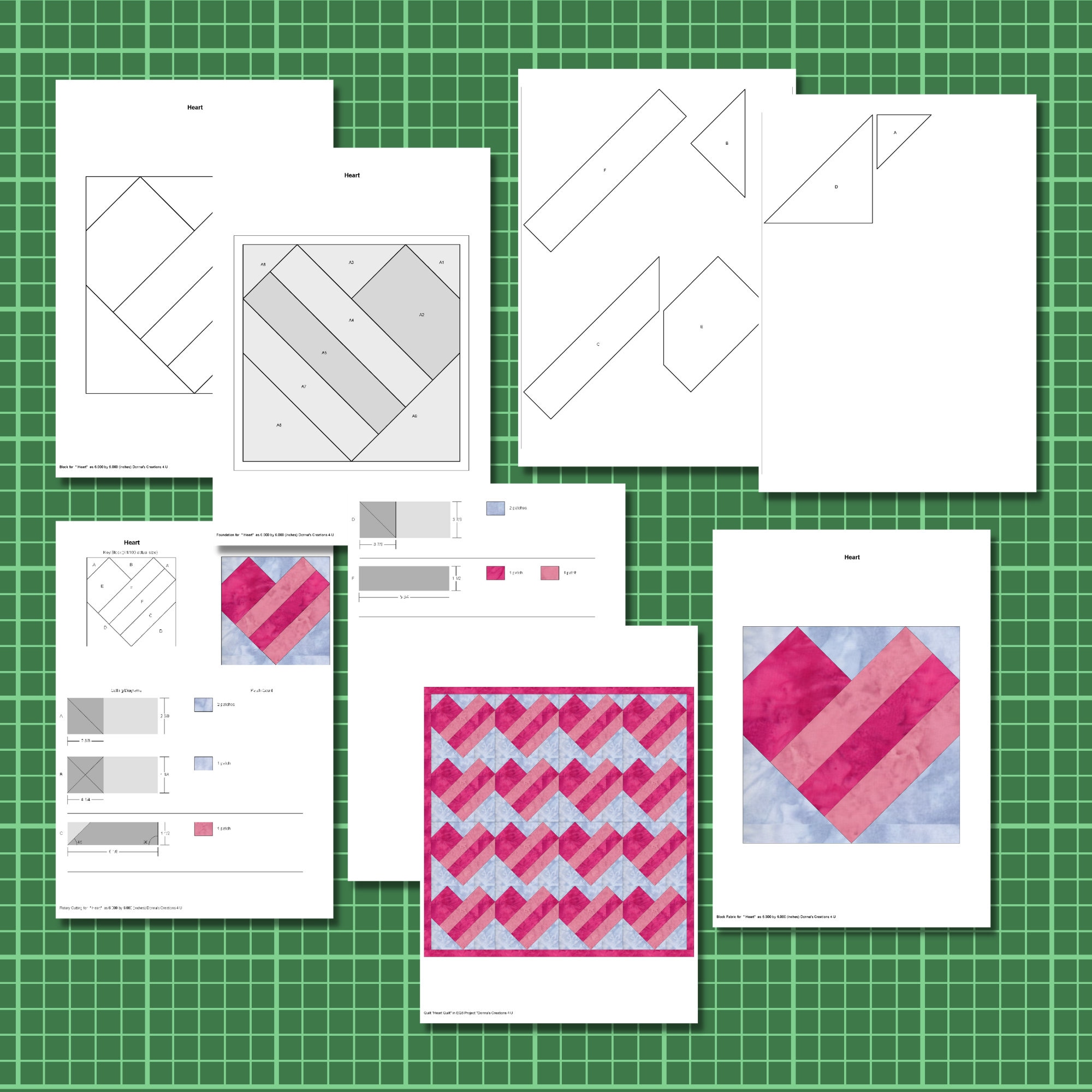 Heart Quilt Block Pattern Digital Download Modern Patchwork Instant ...