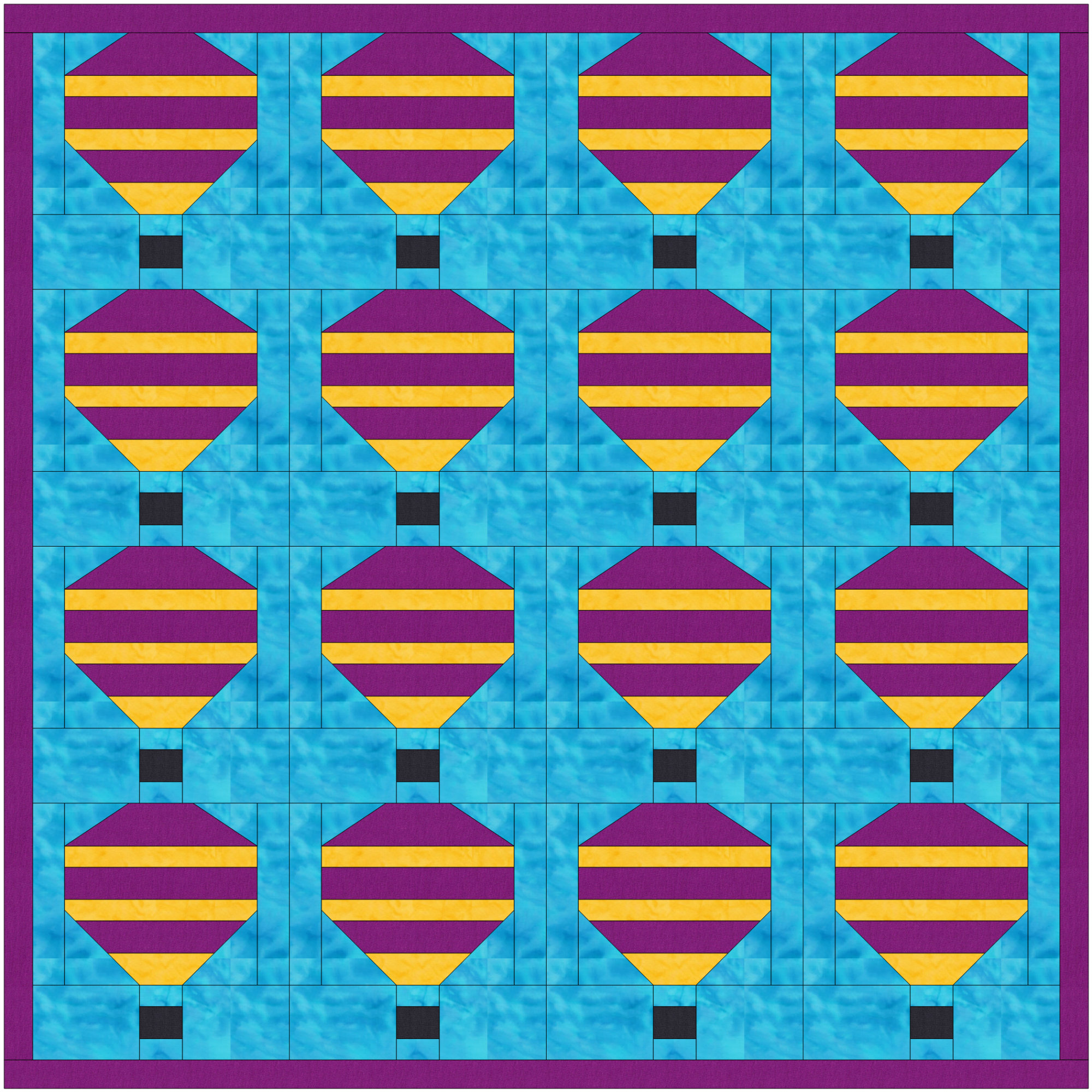 Hot Air Balloon Quilt Block Pattern Digital Download Modern Patchwork ...