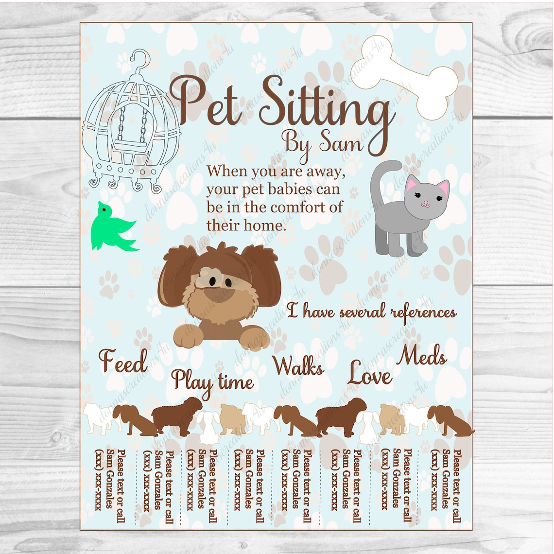 Pet Sitting Flyer Custom PDF Pet Sitter Dog Cat Sitter Take Etsy