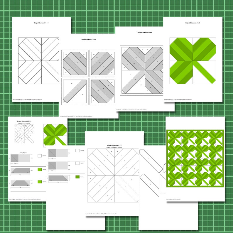 Striped Shamrock Quilt Block Pattern Digital Download Modern Patchwork ...