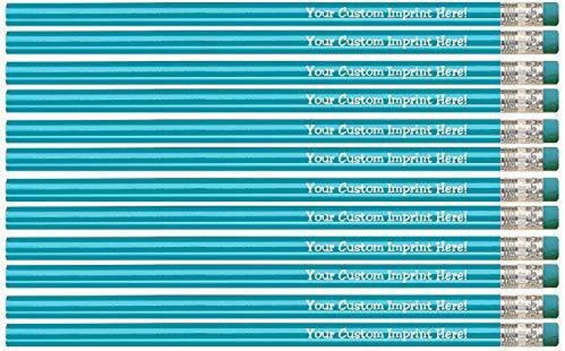 12 Round Custom Imprinted Turquoise Metallic Foil Pencils Personalized. Name Printed Pencils ...