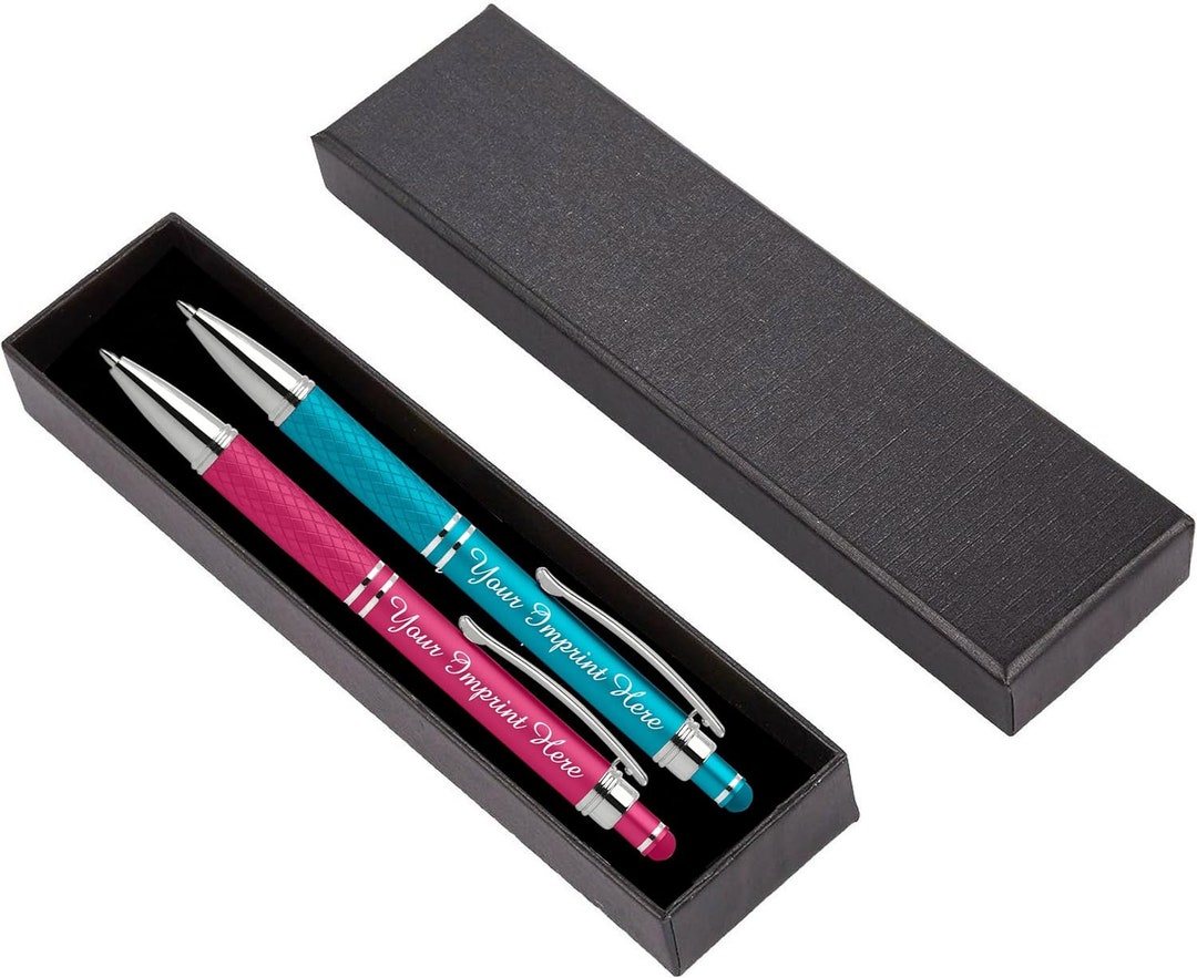 Personalized Pens Gift Set W/gripper - 2 Pack of Soft Touch Metal Pens ...