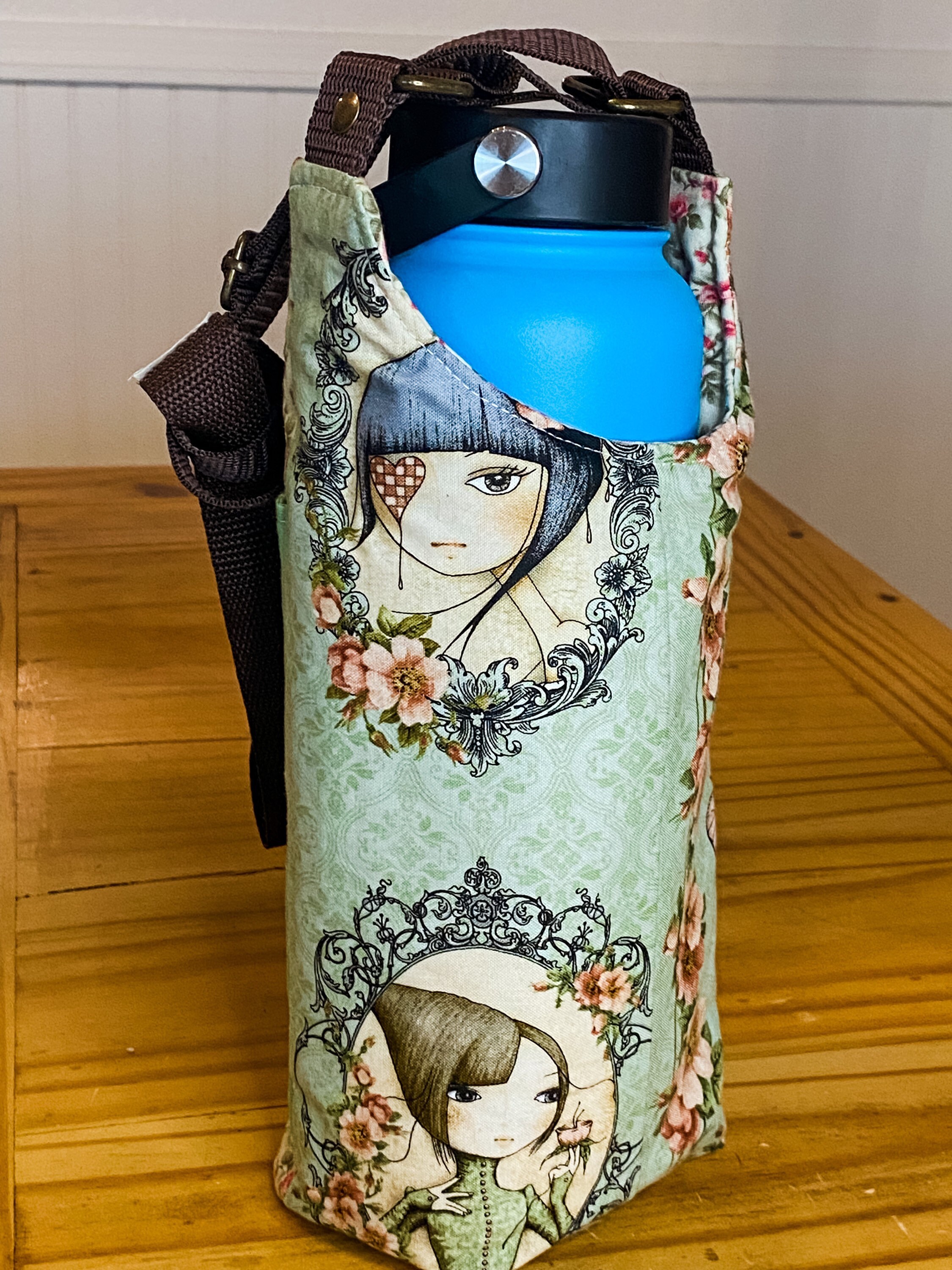 Cottagecore Mint Pink Water Bottle Carrier - Etsy