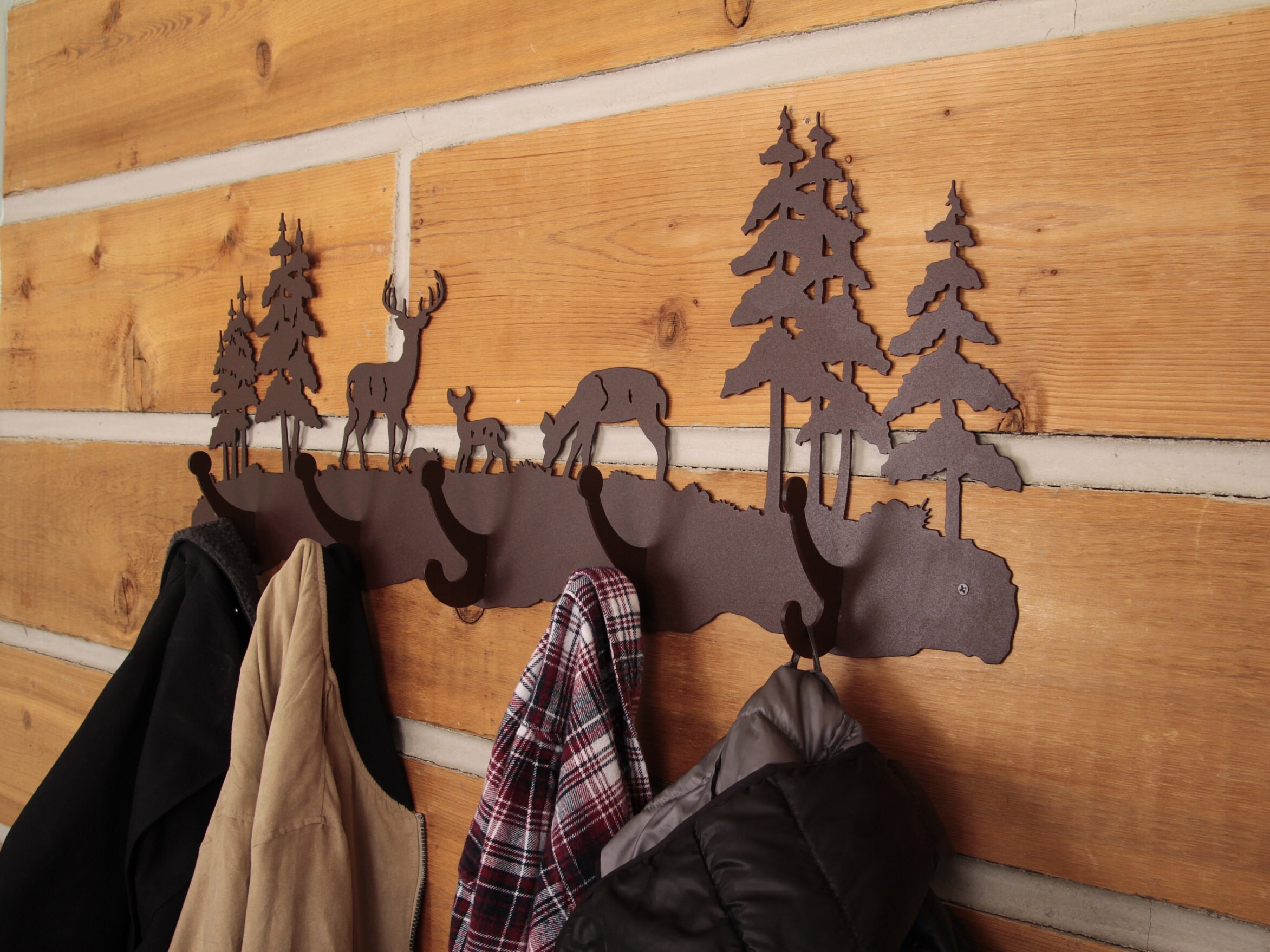 Forest Deer 5 Hook Coat Rack - Etsy