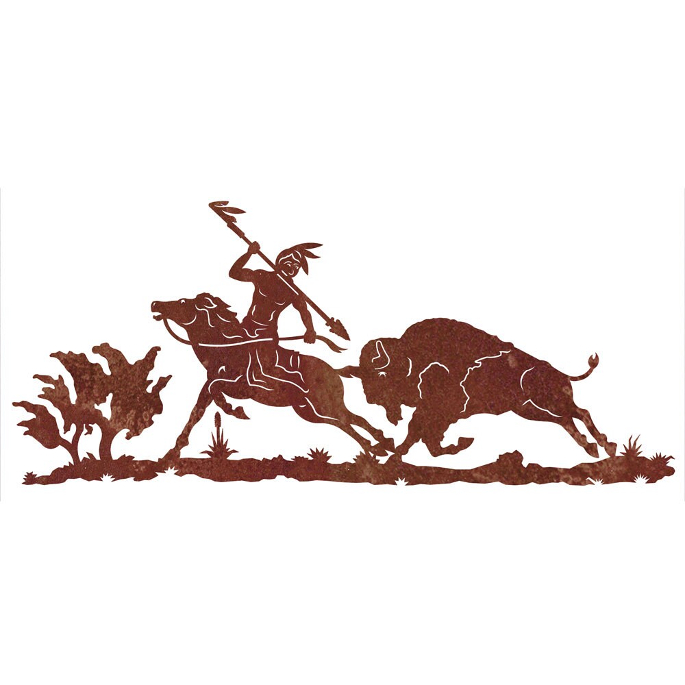 Native American Indian Buffalo Hunter Scene Plasma Cut Steel Wall Art ...