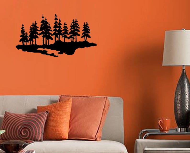 Rustic Pine tree forest scene wall art 20x 14 | Etsy