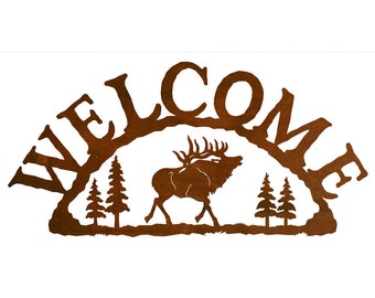 Custom Metal Sign Bull Elk With Cows Welcome, Wildlife Decor, Cabin ...