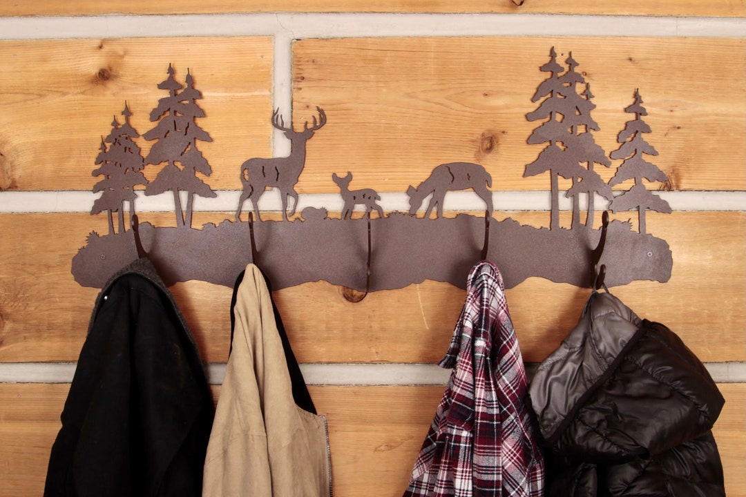 Forest Deer 5 Hook Coat Rack - Etsy