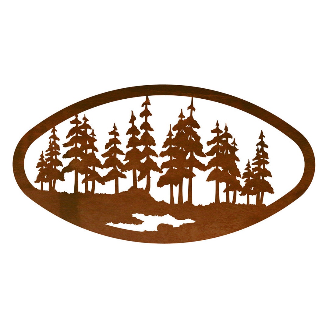 Pine Forest Rustic Pine Tree Plasma Cut Steel Oval Wall Art Horizontal ...