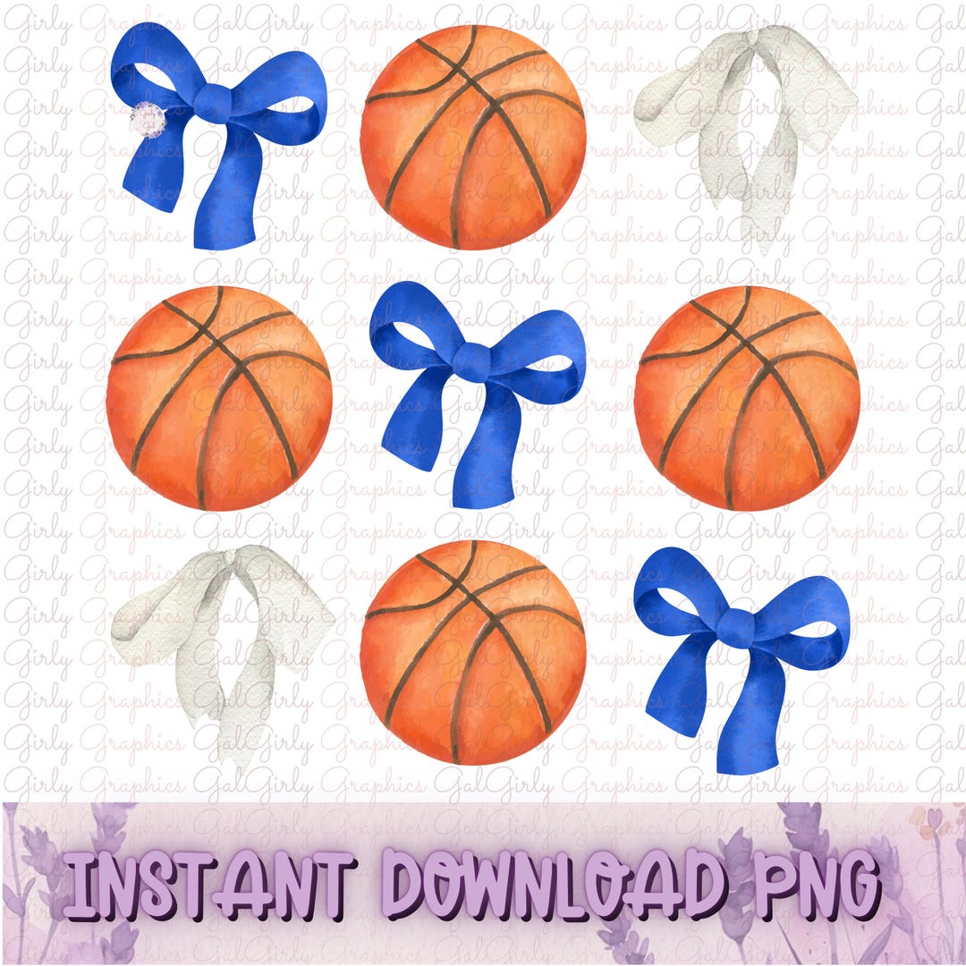 Royal Blue & White Basketball Bow Coquette School Spirit Digital Design ...