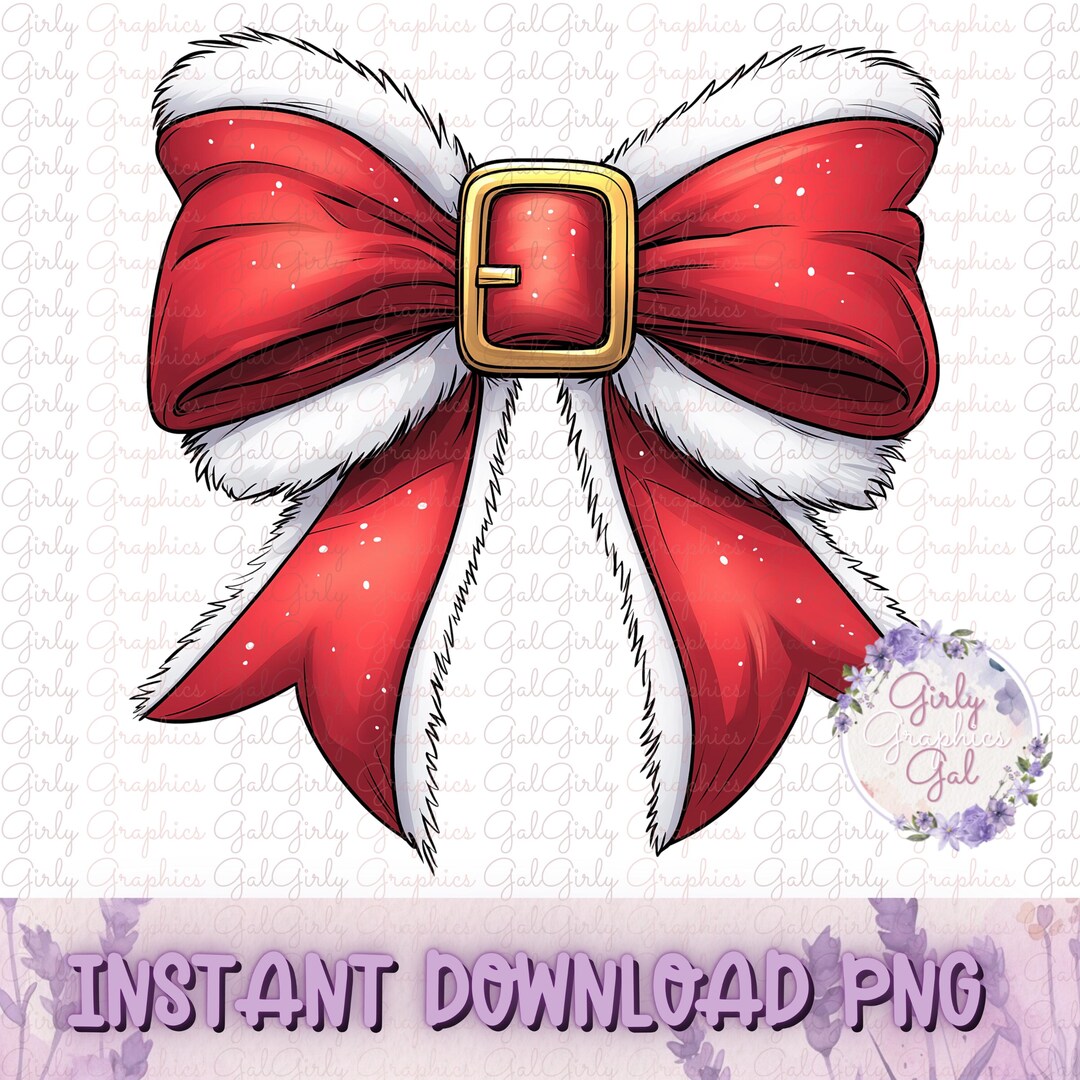 Santa-inspired Red Bow PNG | Faux Fur & Gold Buckle Christmas Clipart ...