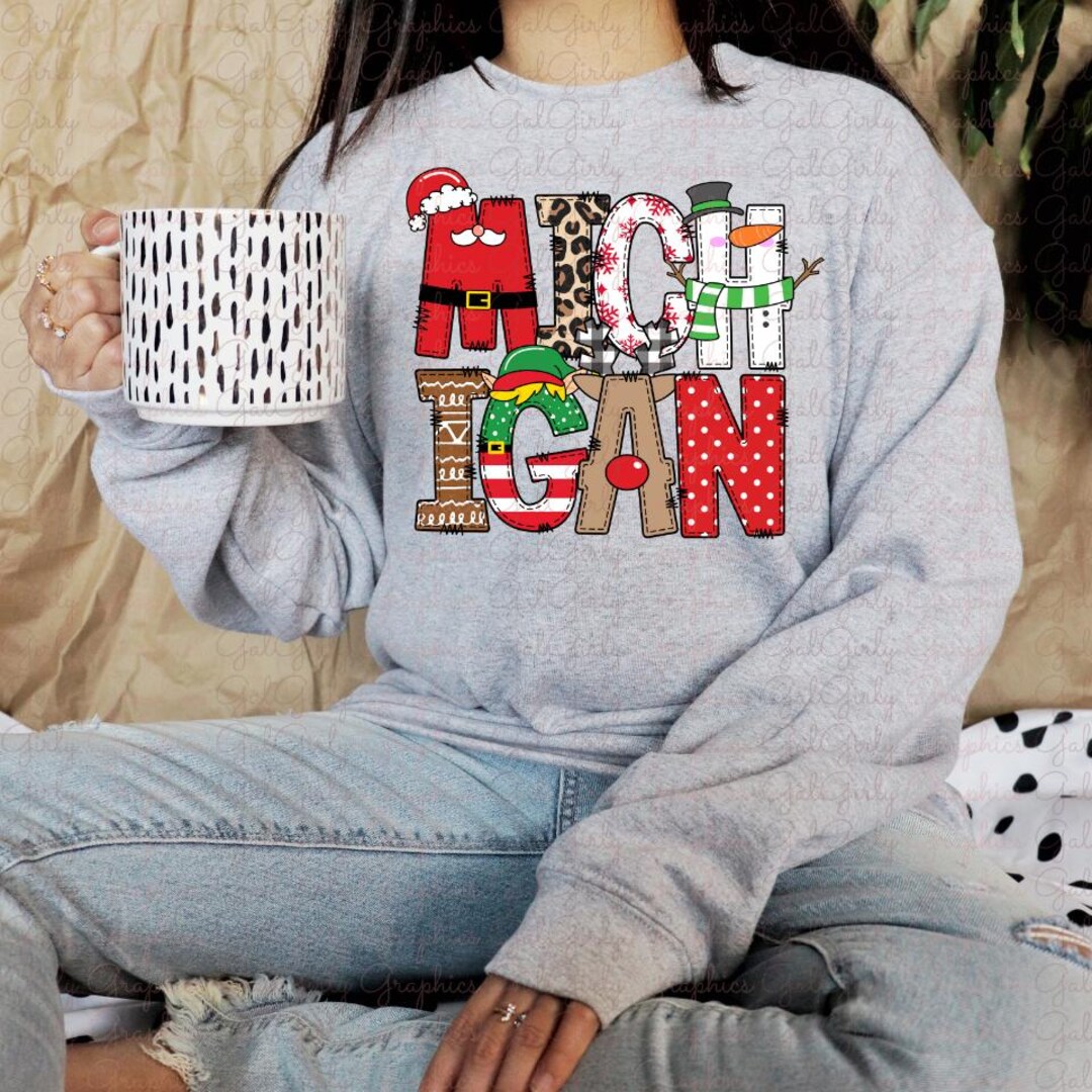 Michigan Doodle Christmas Letter Png |cute Fun State Design | Cheetah ...