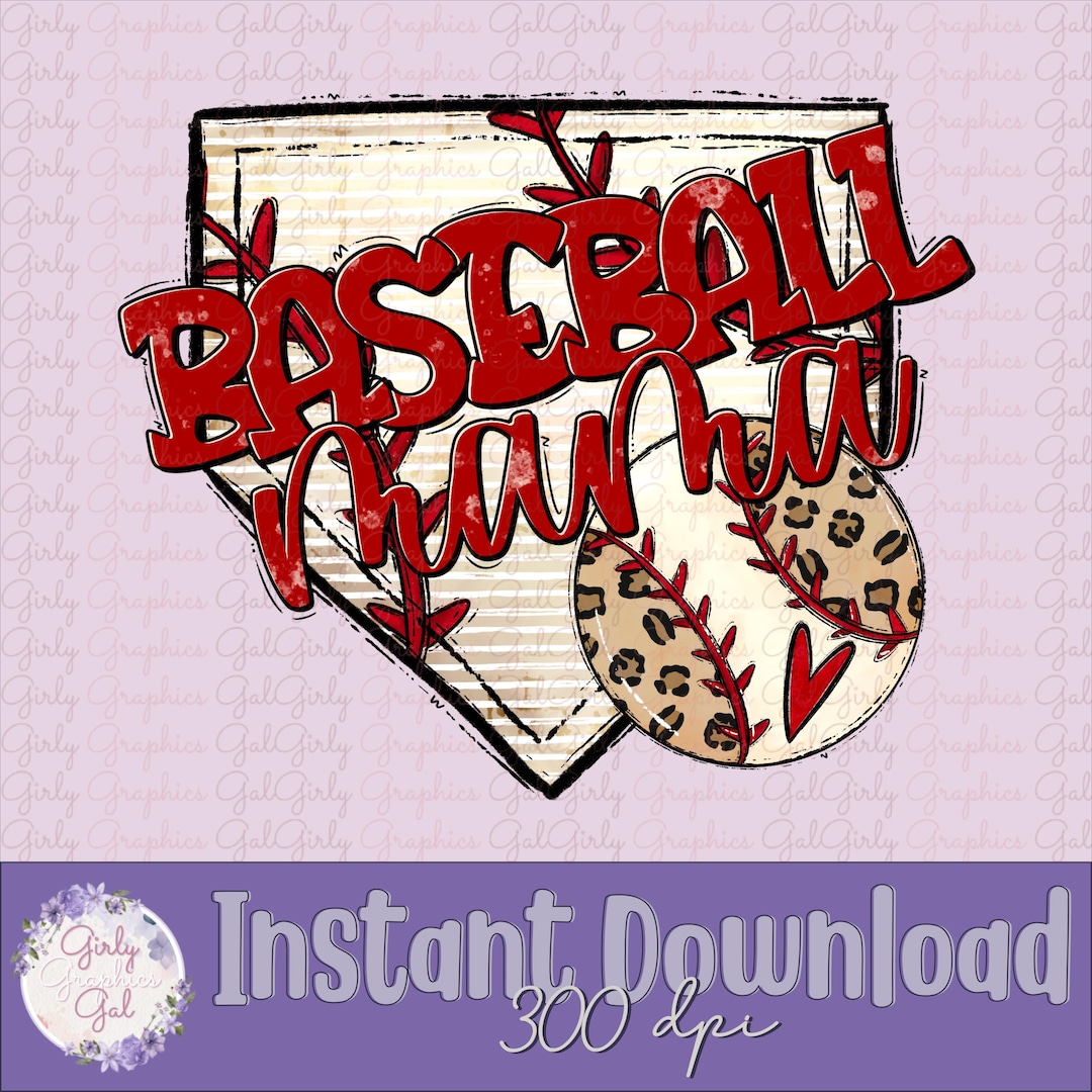 Baseball Mama Red Team Hand Drawn Sublimation Digital Design | Baseball ...