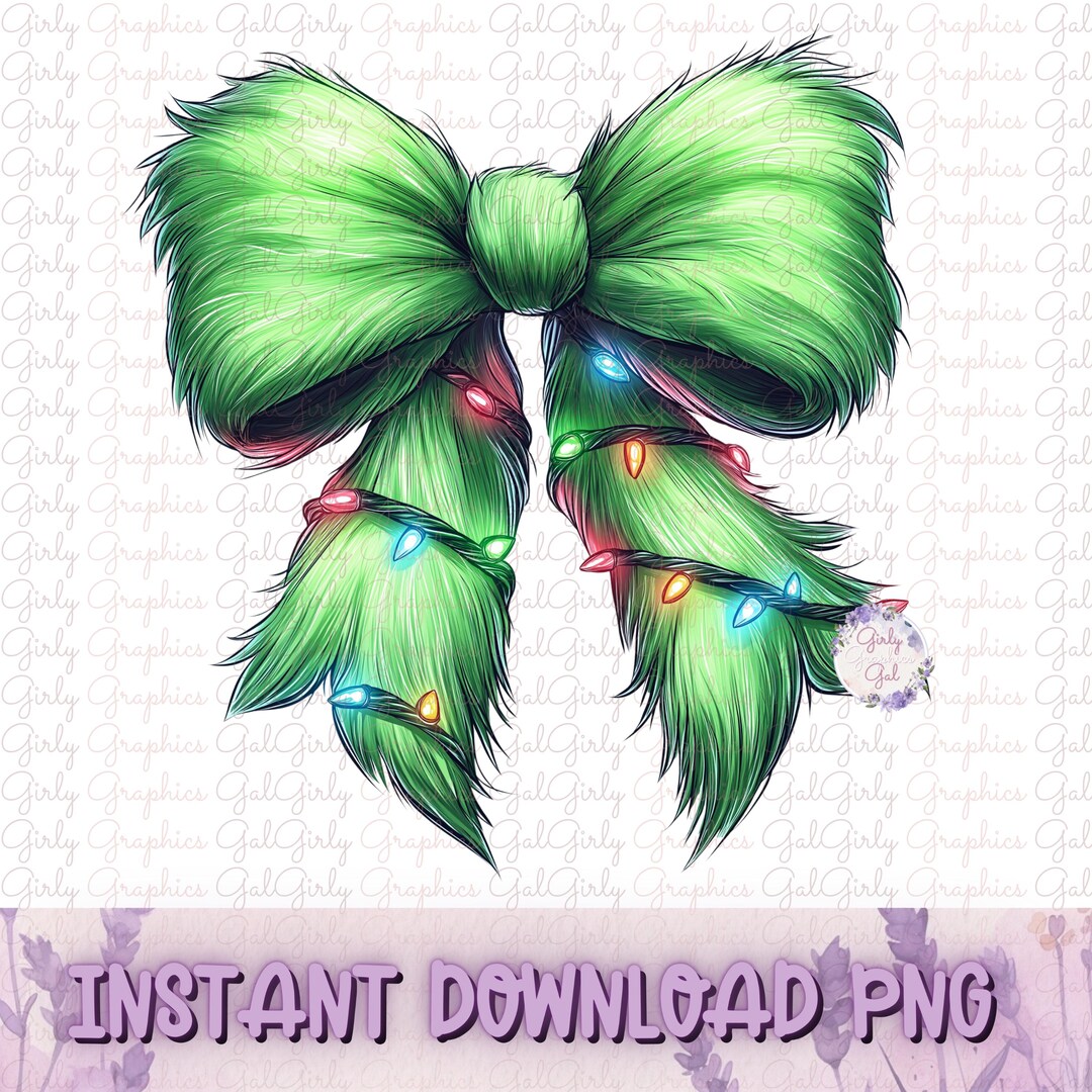 Furry Green Christmas Bow With Lights PNG | Festive Holiday Clipart for ...