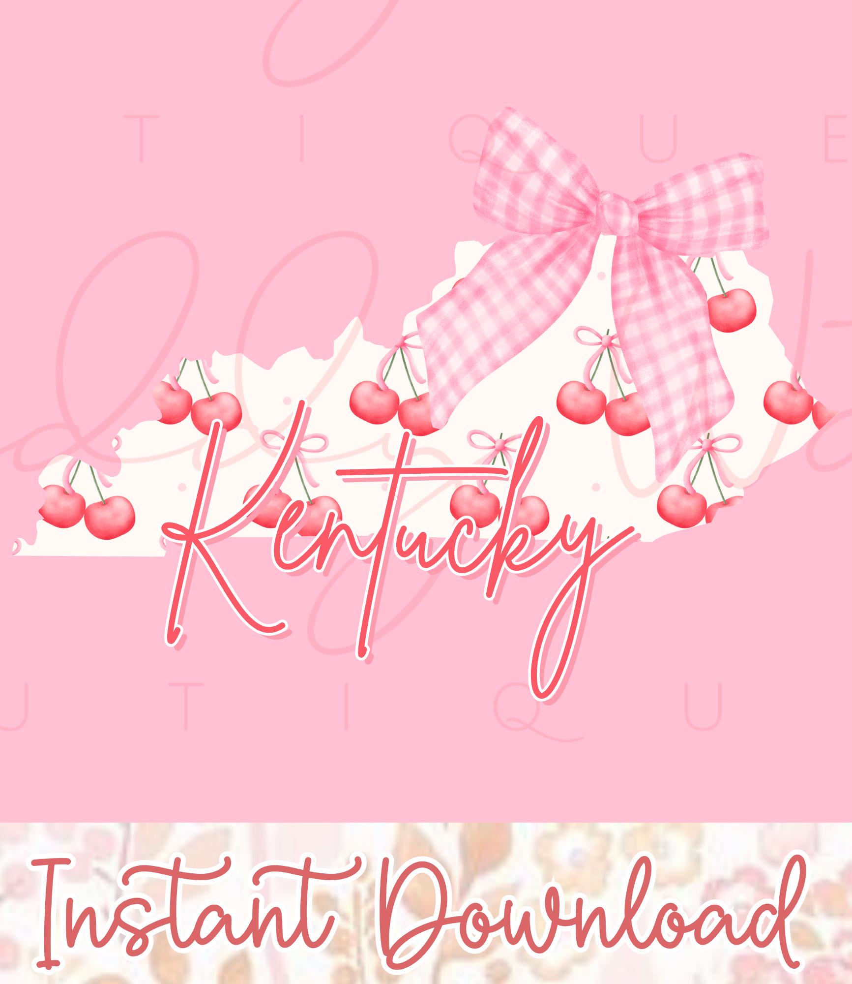 Preppy Pink Kentucky PNG Design, Cherries & Gingham Bow, Instant ...