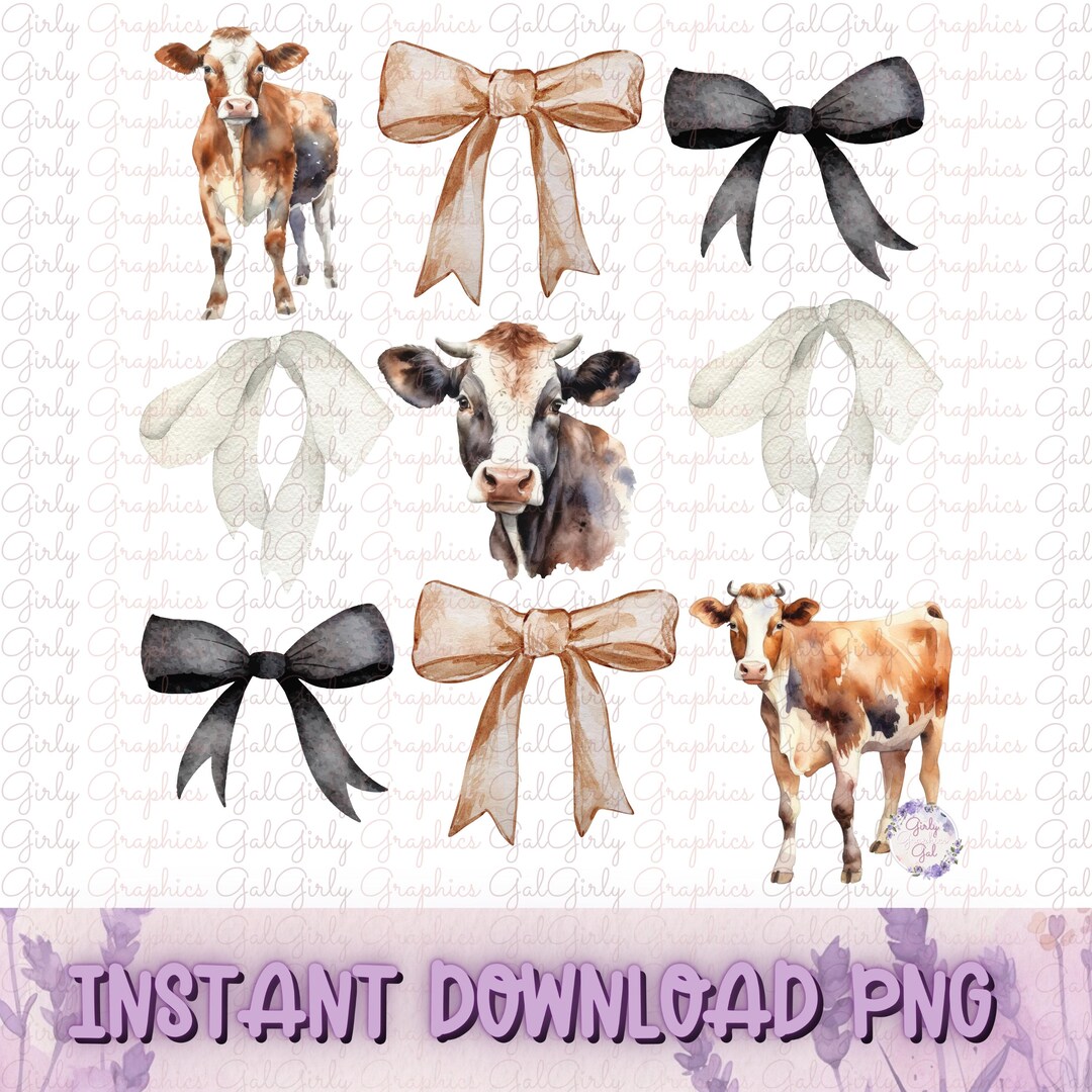 Coquette Cow PNG Design - Neutral Colors With Elegant Bows - Ideal for ...