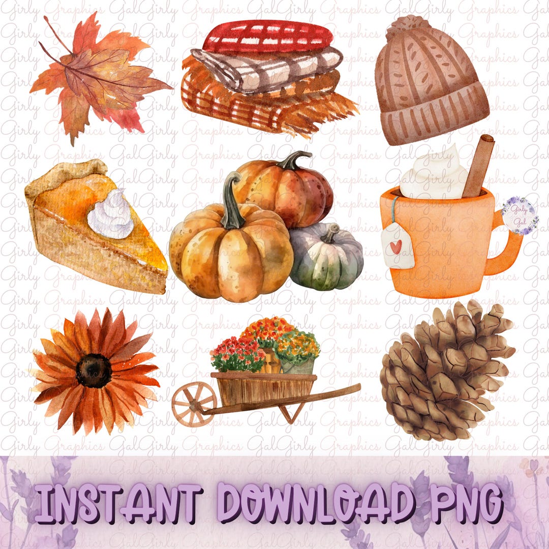 Favorite Fall Things Watercolor PNG - Perfect Autumn Colors - Ideal for ...
