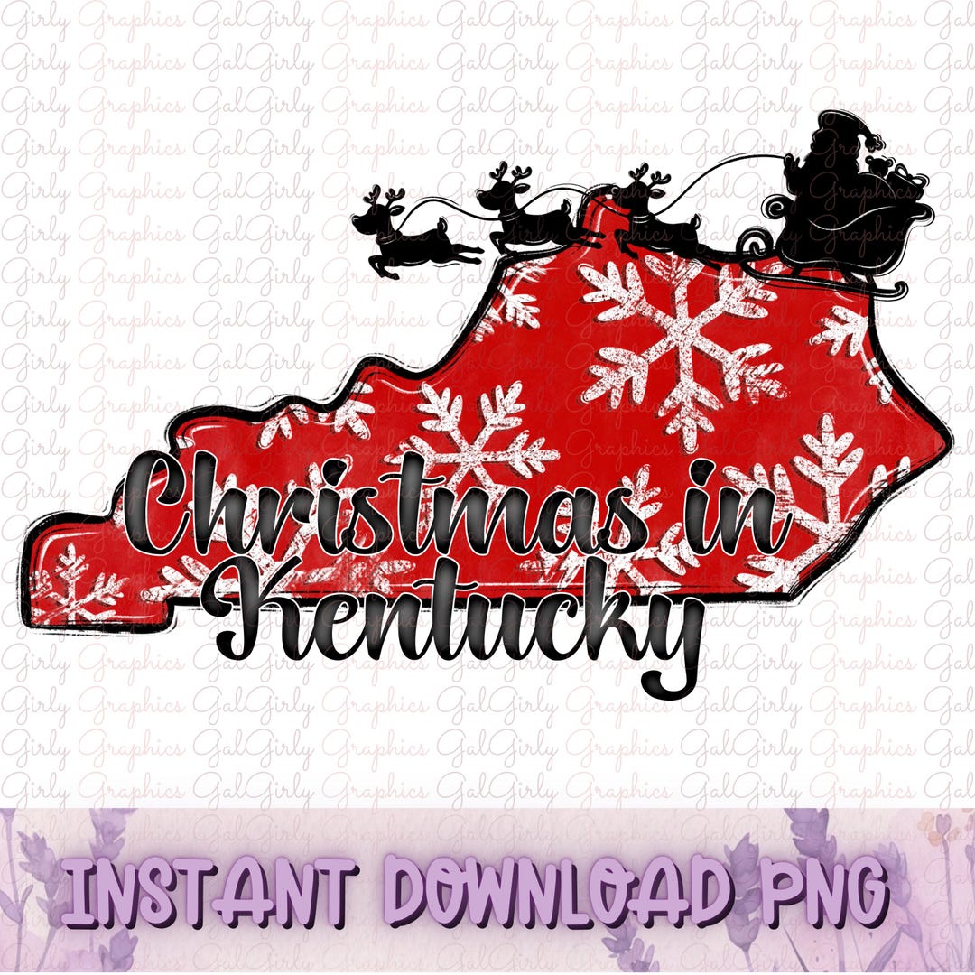 Christmas in Kentucky Png | Flying Santa Reindeer | Red Snow Distressed ...