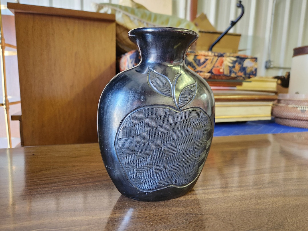 Vintage Dona Rosa Pottery Vase 8"h Coyotepec Oaxaca Incised Apple ...