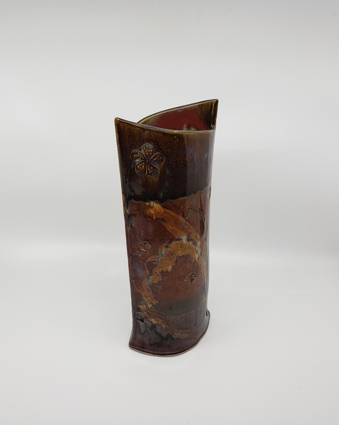 Vintage Ovoid Art Pottery Vase 12"t Beautifully Layered Glaze Relief ...