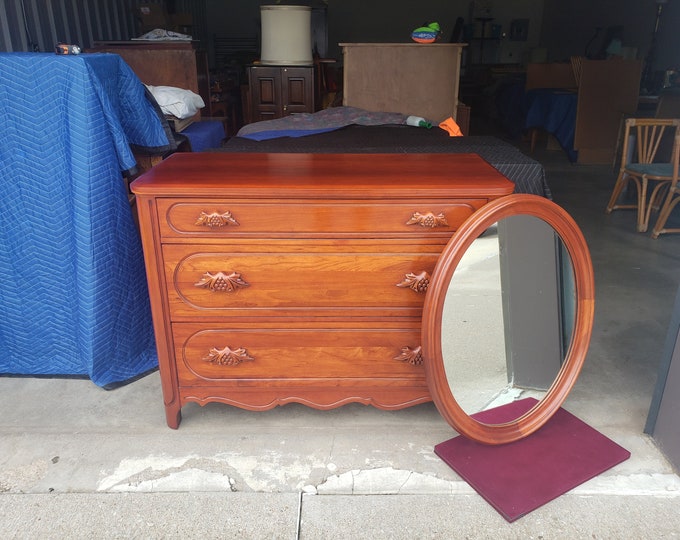 Vintage 1950's Solid Cherry Wood Dresser & Mirror Lillian Russell ...