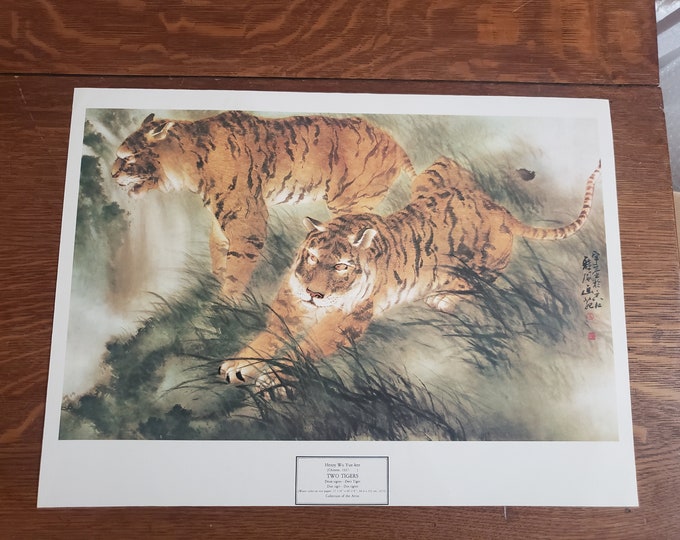 Vintage 1970's Henry Wo Yue-kee Art Print "two Tigers" Artist's ...