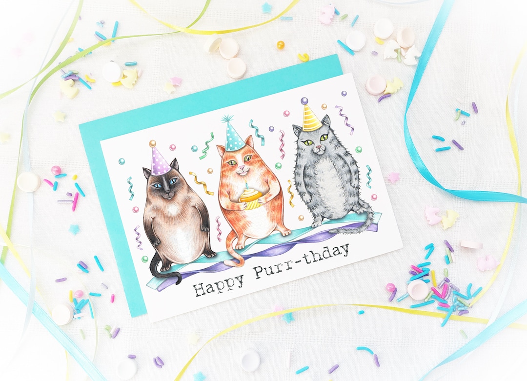 Cat Birthday Card, Funny Cat Card, Cute Cat Birthday Card, Cat Pun Card ...