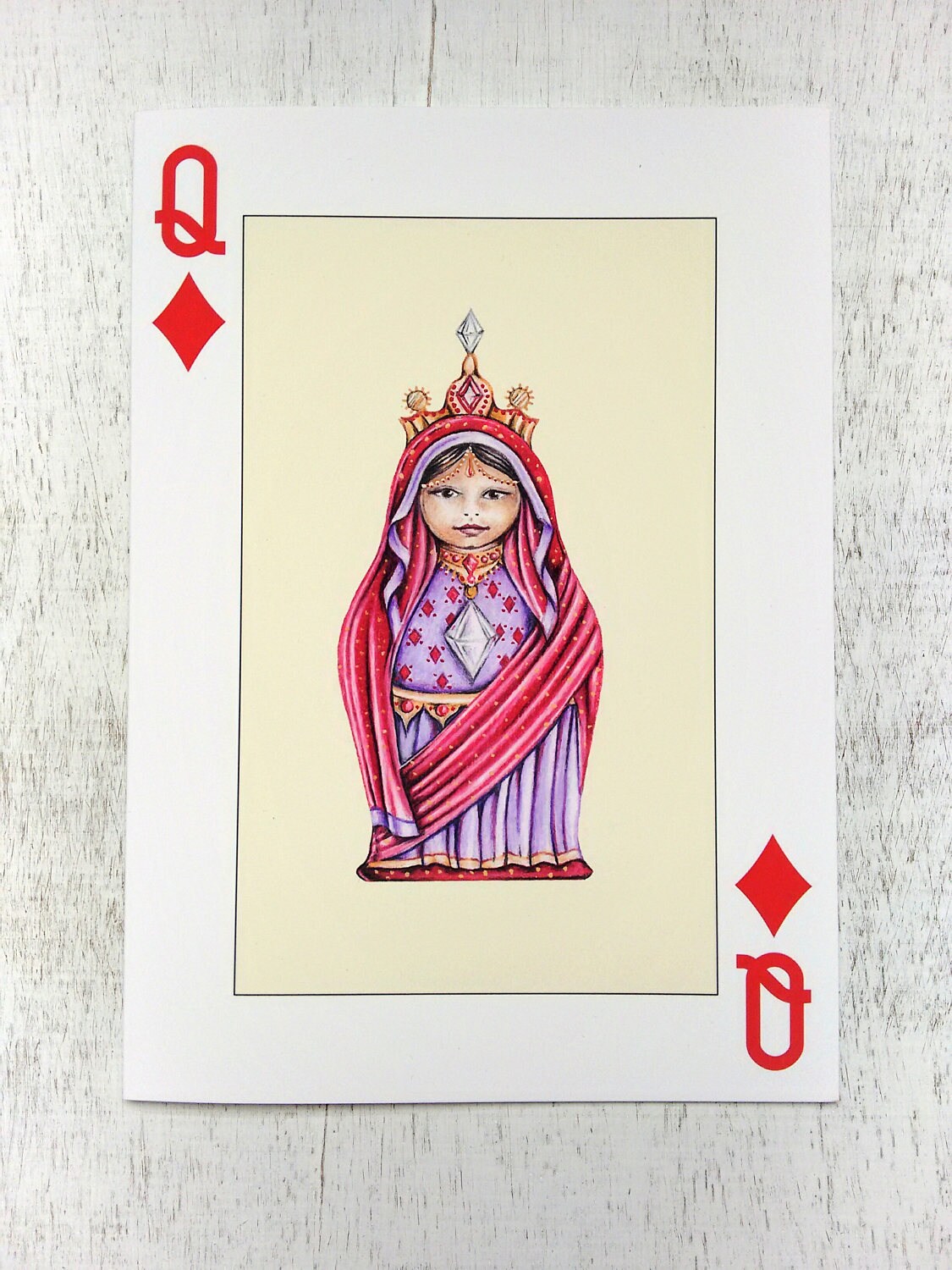 Greeting Card Playing Card Greeting Card Queen of Diamonds | Etsy