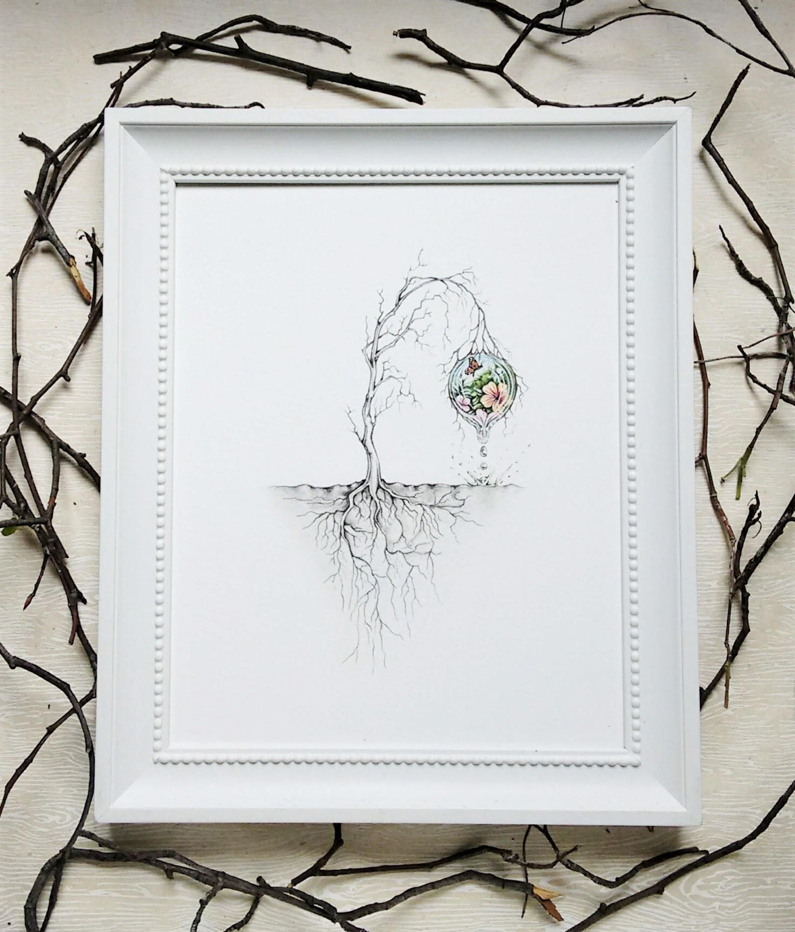 Surreal Drawing, Wilted Tree Drawing, Tree With Roots, Pencil Drawing ...