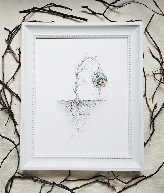 Tree With Roots Pencil Drawing