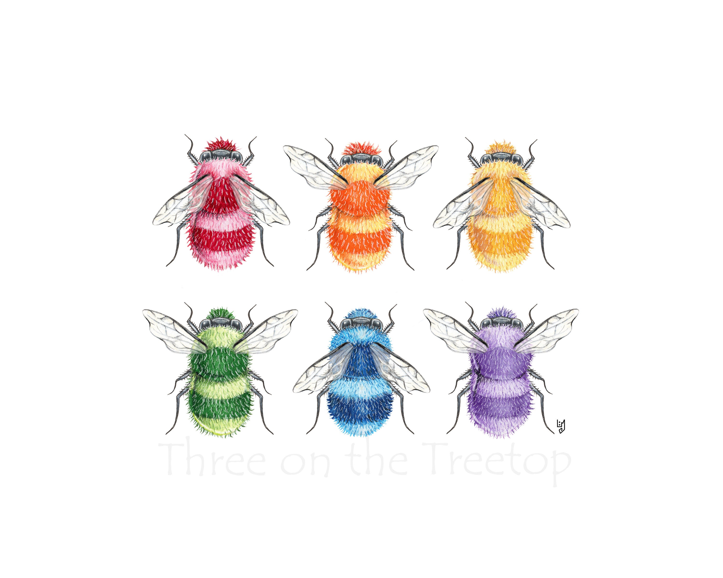 Bumblebee Art Rainbow Bee Print Bee Art Save the Bees | Etsy Canada