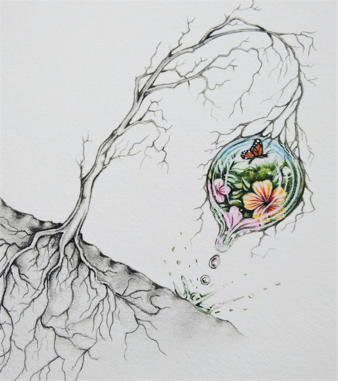 Surreal drawing Wilted tree drawing tree with roots pencil | Etsy