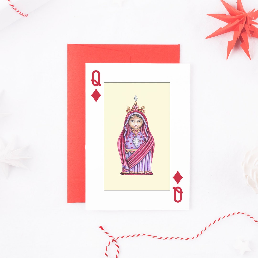 Greeting Card, Playing Card Greeting Card, Queen of Diamonds Card ...